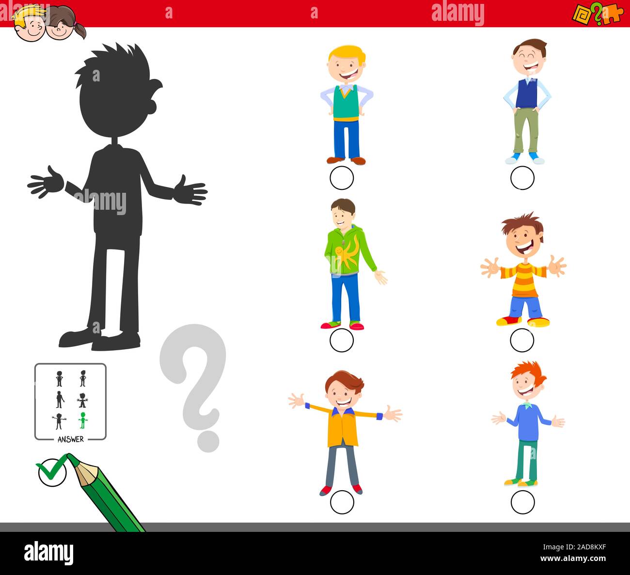 shadows game with cartoon kid boy characters Stock Photo - Alamy
