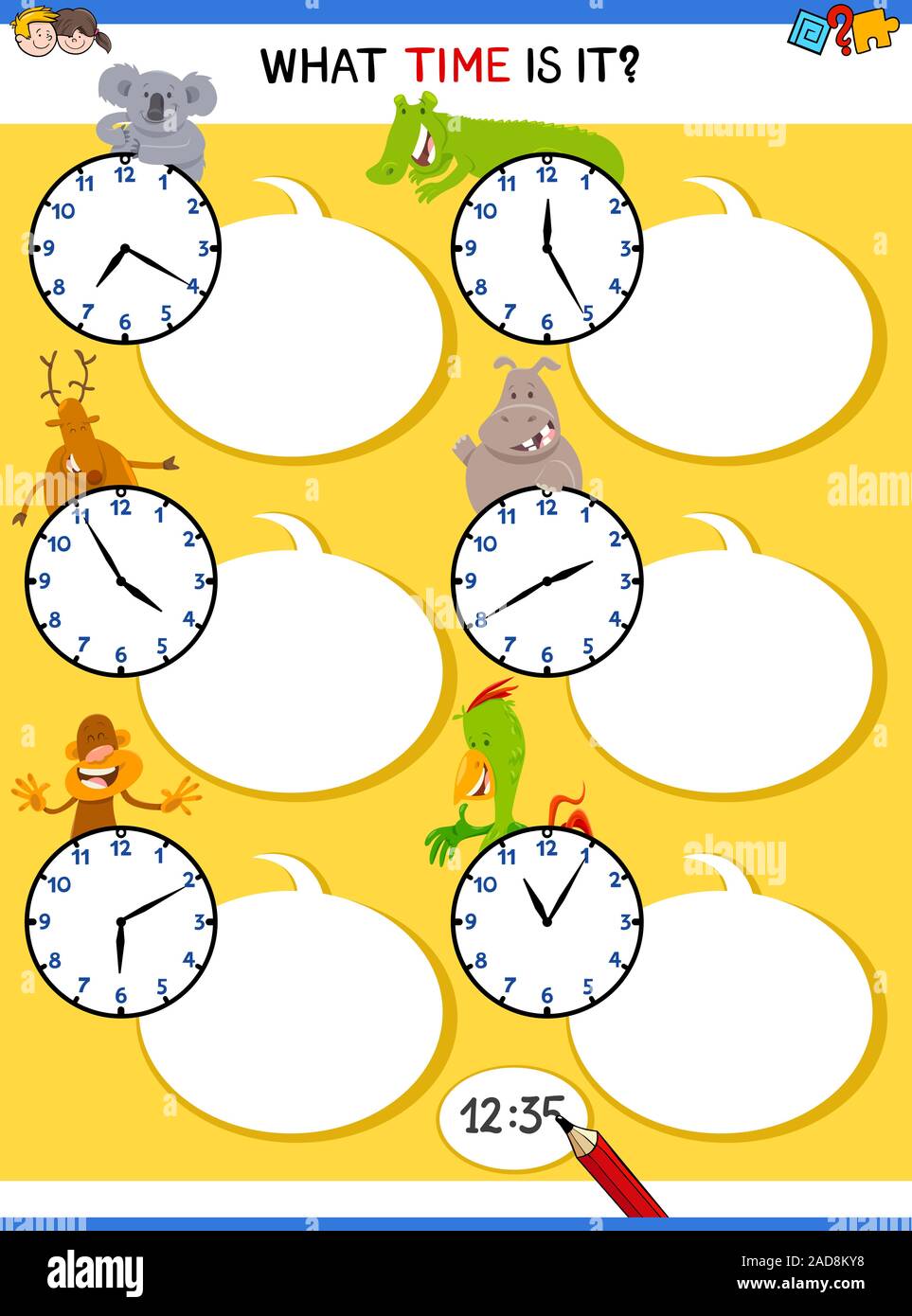 telling time educational task with animals Stock Photo - Alamy