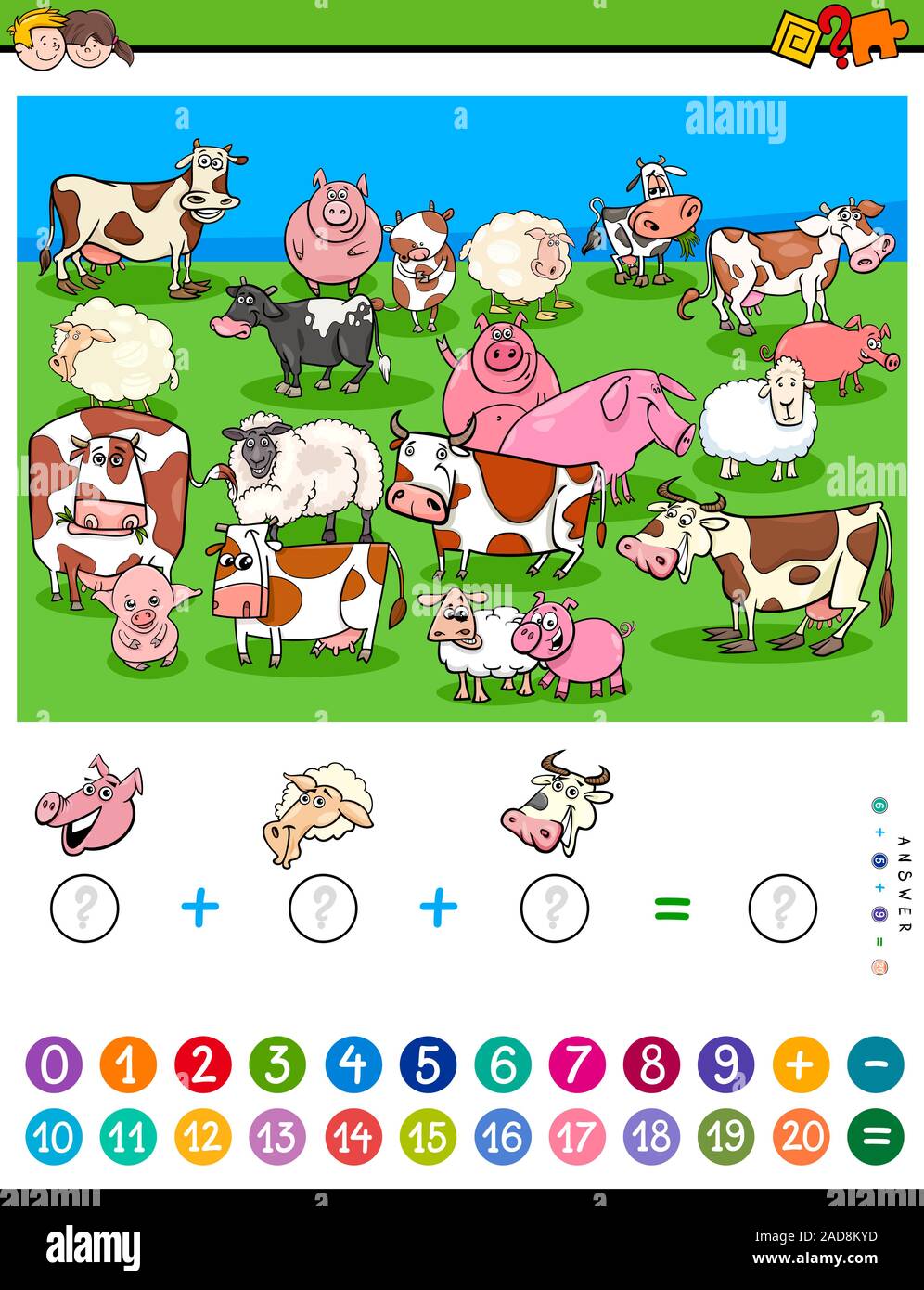 counting and adding game with cartoon characters Stock Photo - Alamy