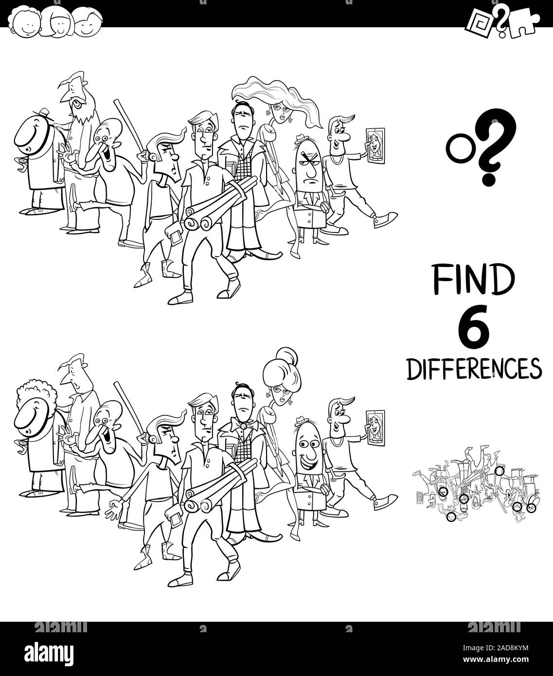 differences game with people group color book Stock Photo - Alamy