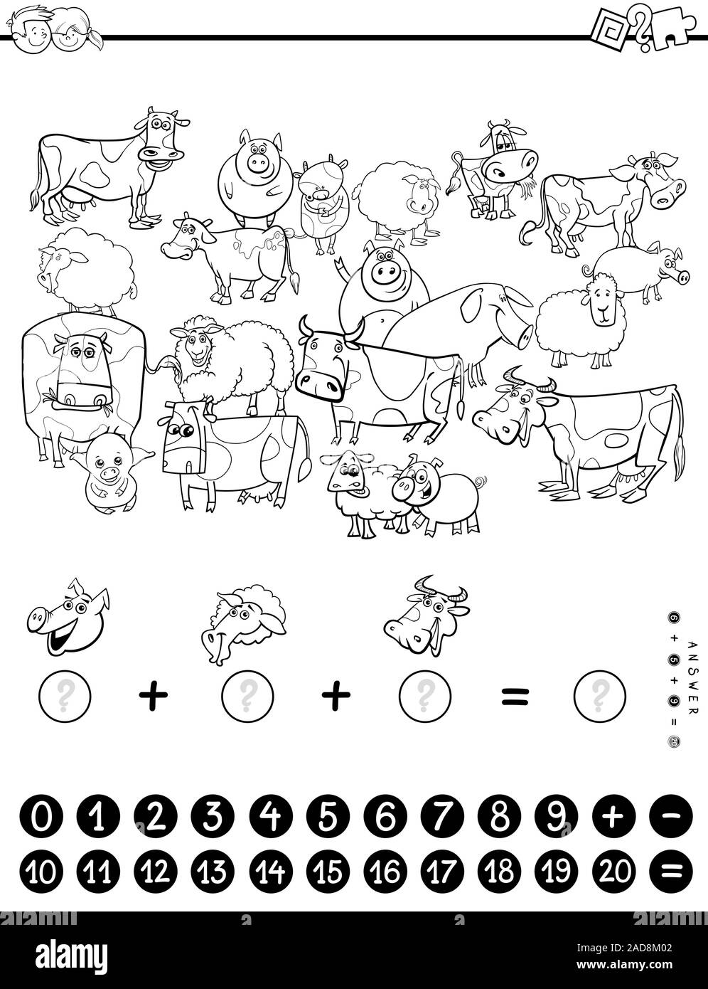 counting and adding game coloring book Stock Photo - Alamy