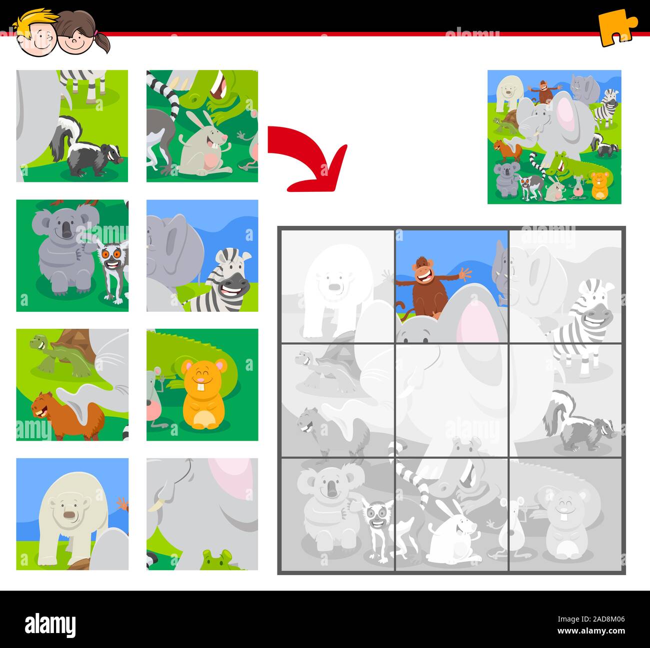 jigsaw puzzles with cartoon animals group Stock Photo - Alamy