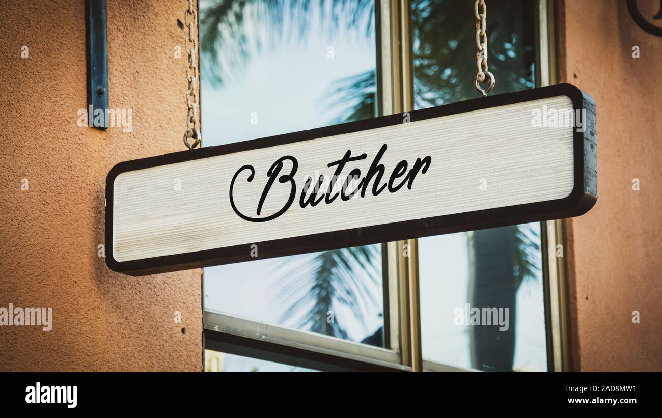 Street Sign to Butcher Stock Photo - Alamy