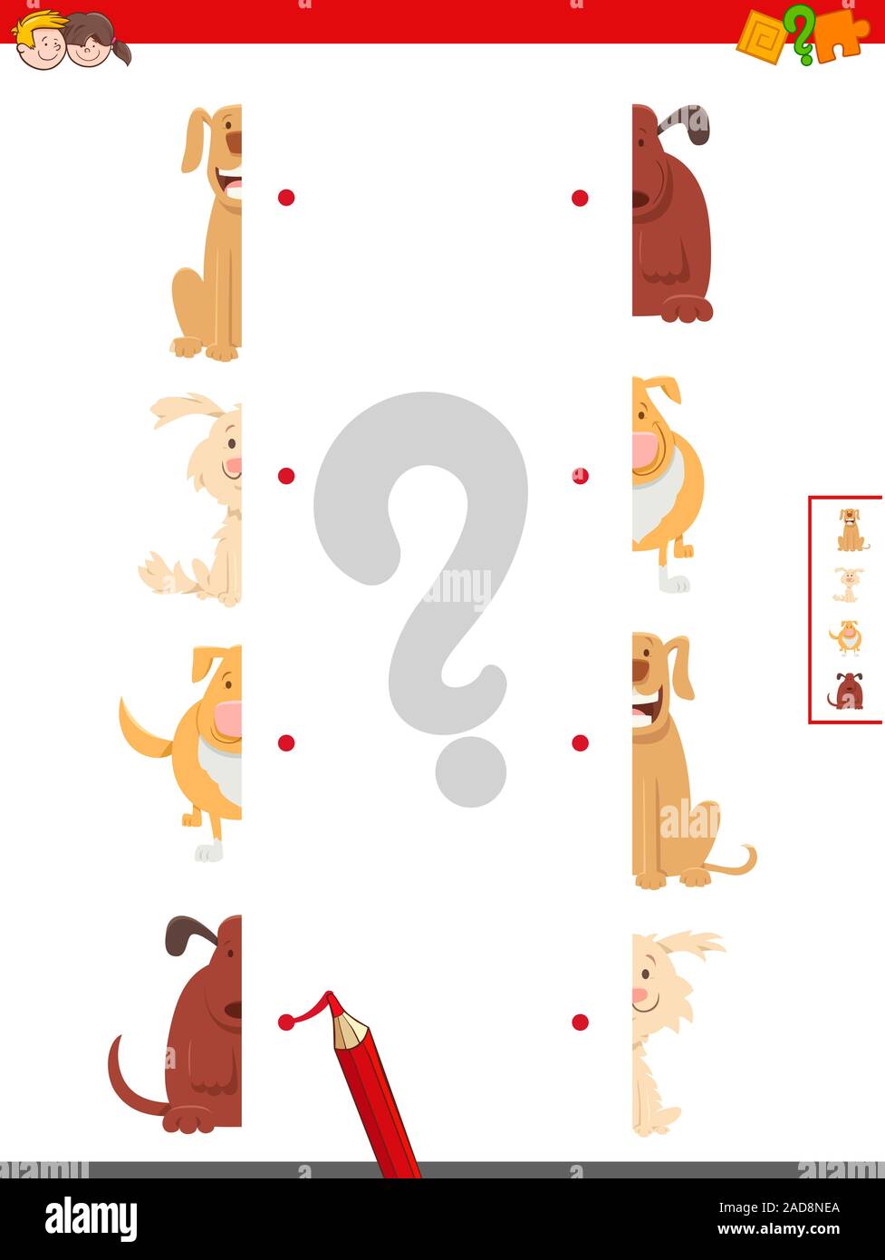 match halves of funny dogs educational game Stock Photo - Alamy