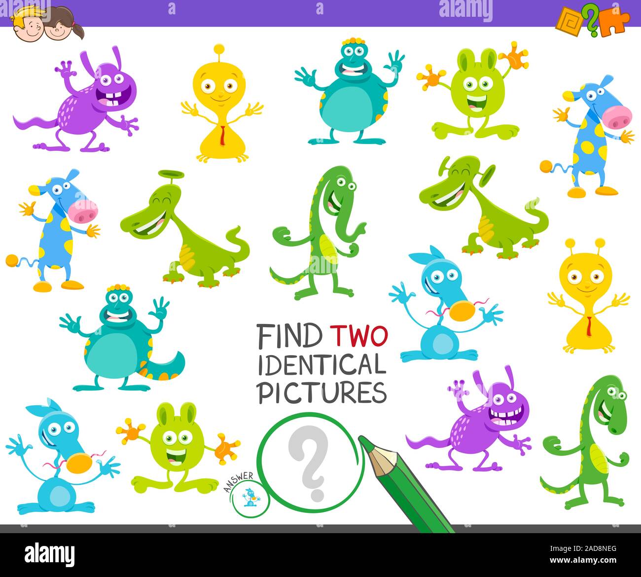 find two identical monsters game for kids Stock Photo - Alamy