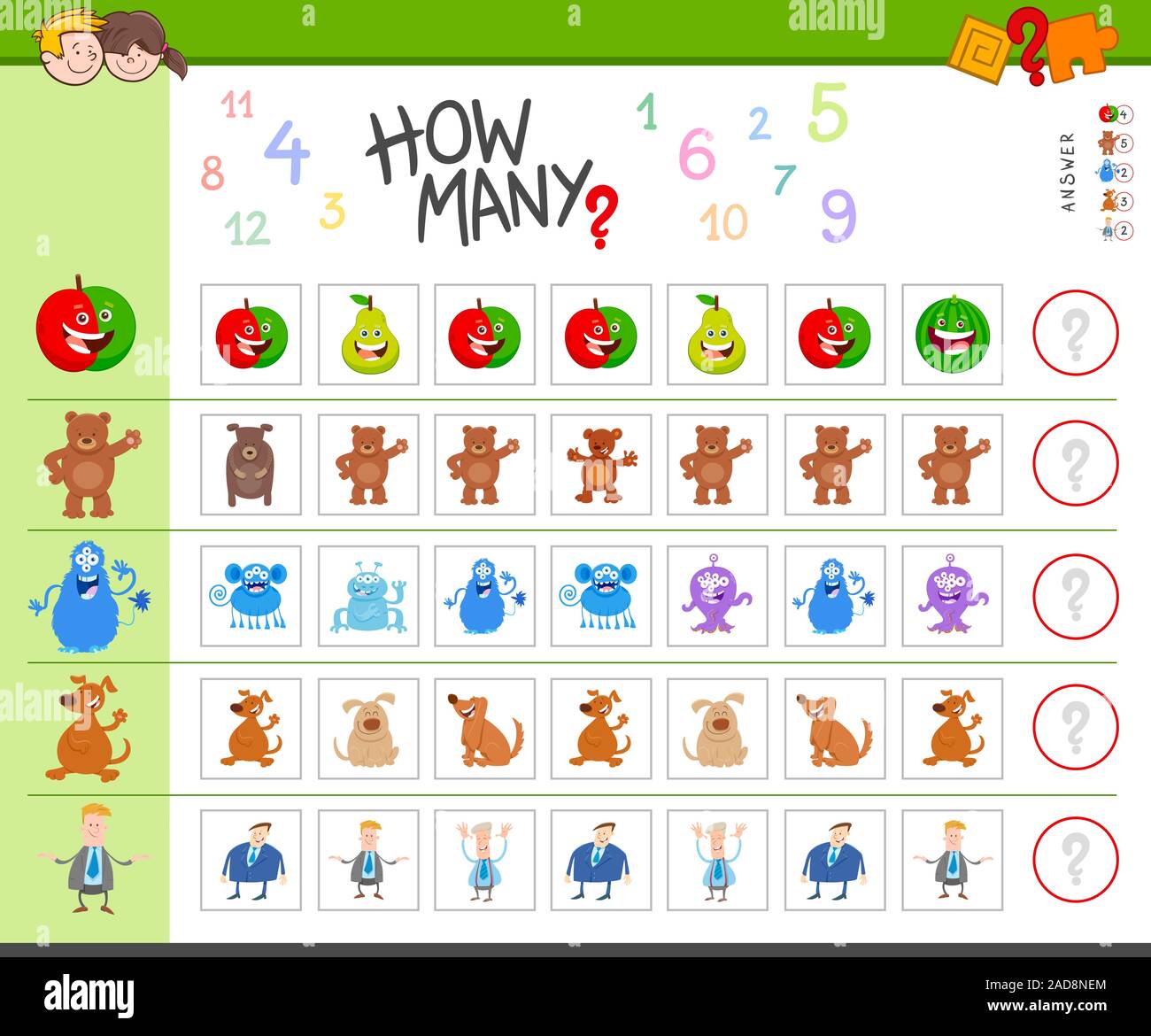 counting task with cartoon characters Stock Photo - Alamy