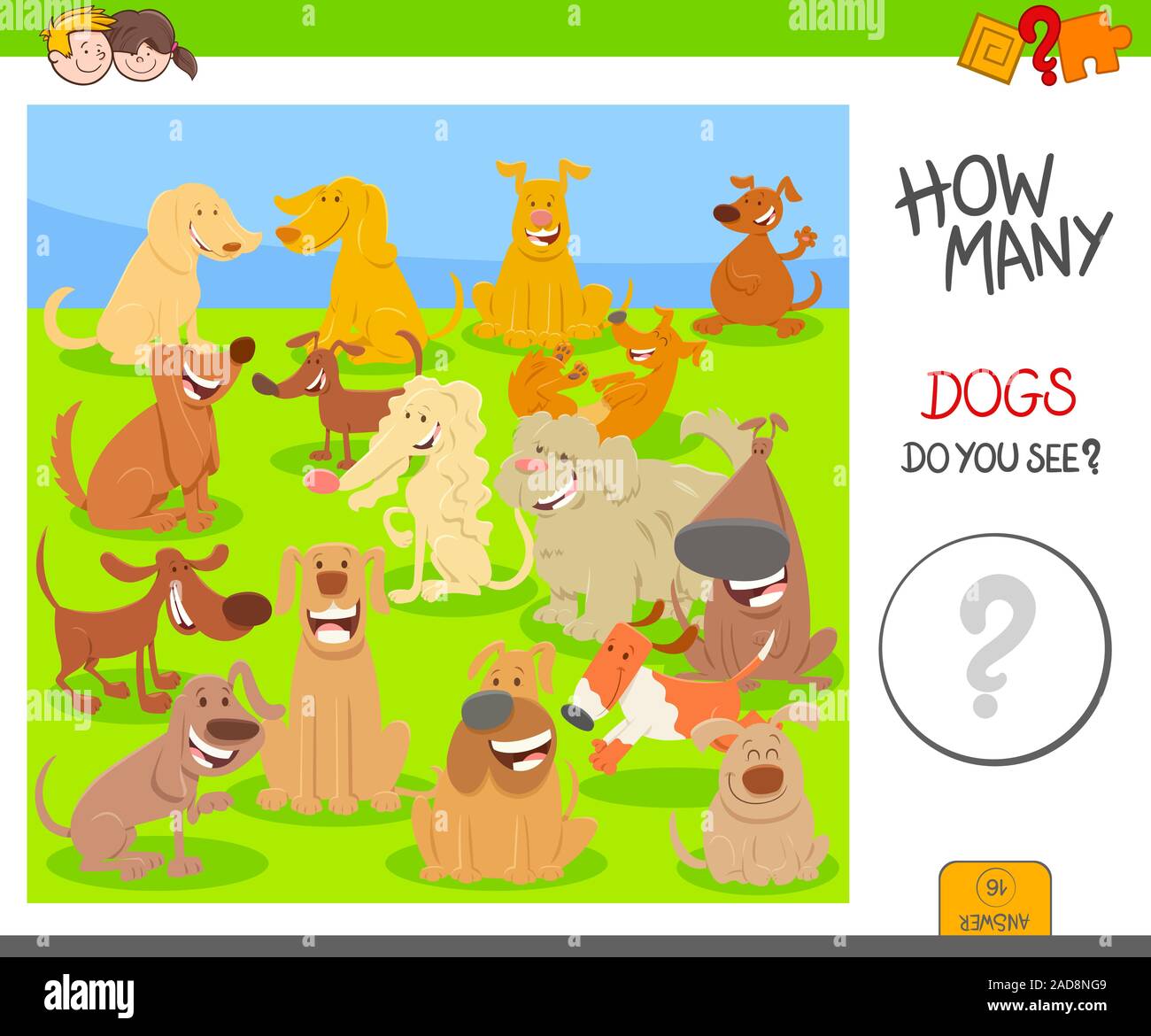count cartoon dogs game worksheet Stock Photo - Alamy