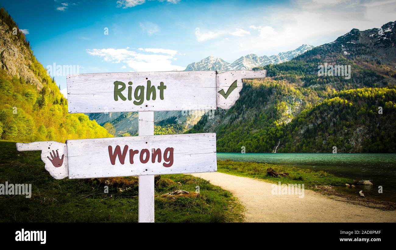 Street Sign to Right versus Wrong Stock Photo - Alamy