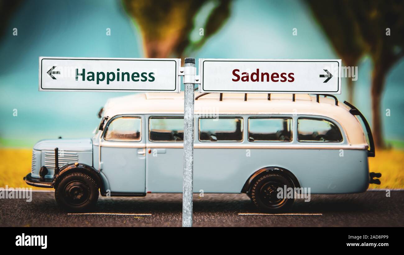 Street Sign Happiness versus Sadness Stock Photo - Alamy