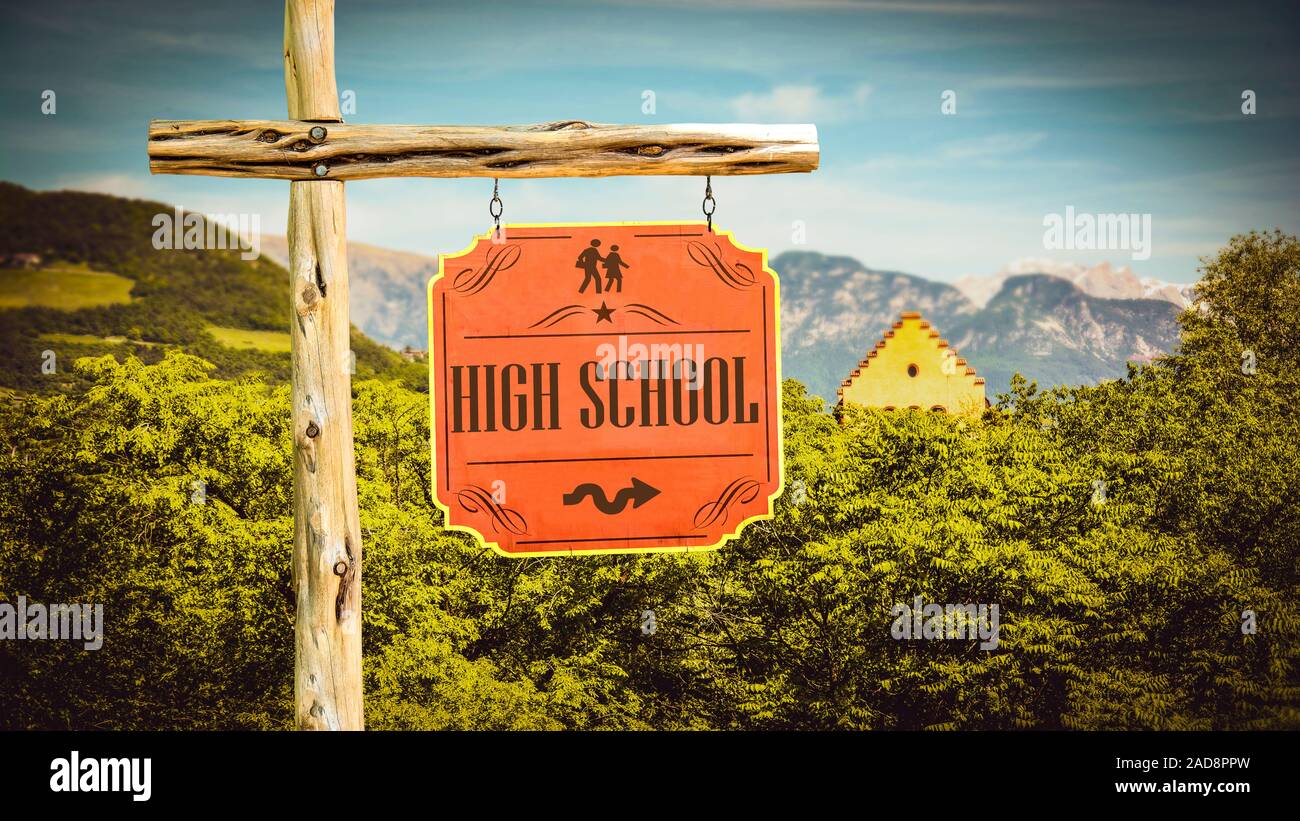 Street Sign to High School Stock Photo - Alamy
