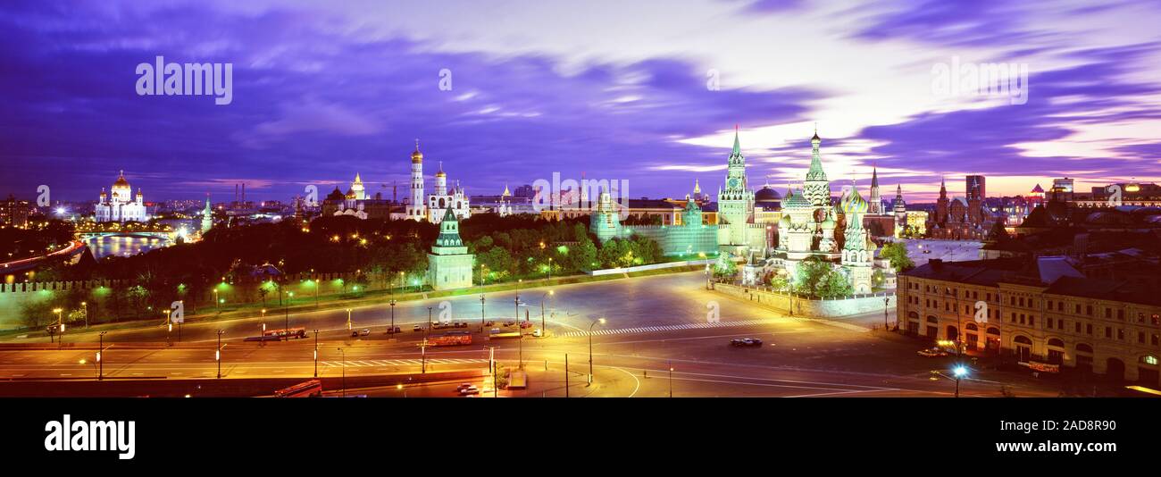 Panoramic view of city at night, Red Square, Moscow, Russia Stock Photo ...