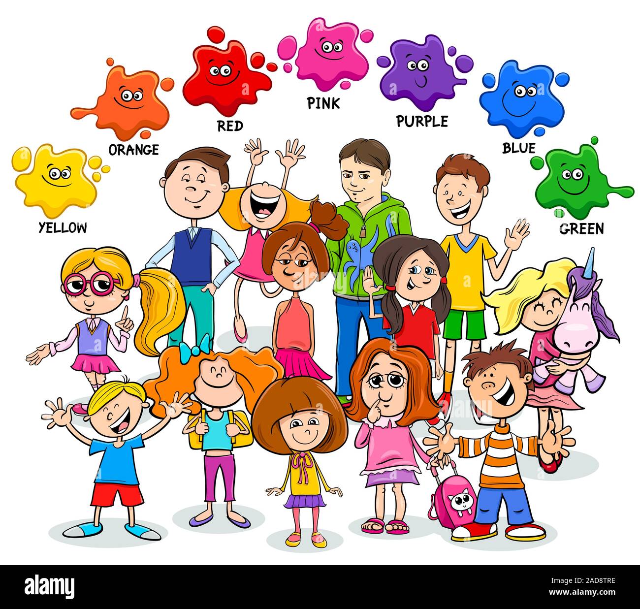 basic colors educational worksheet with children Stock Photo - Alamy