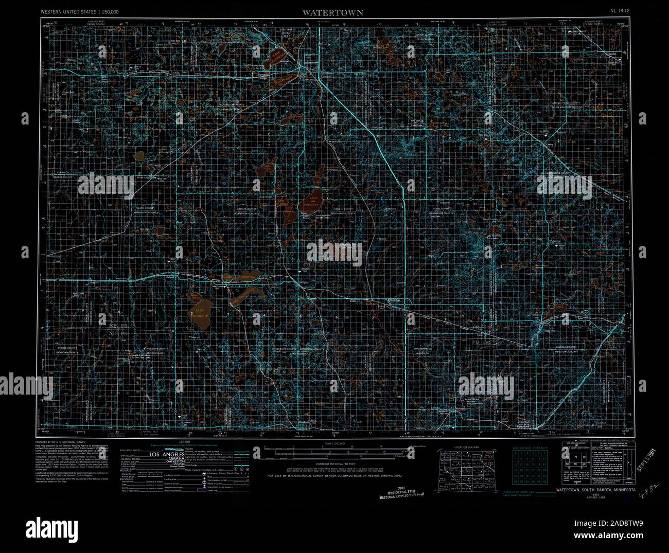 USGS TOPO Map South Dakota SD Watertown 344875 1953 250000 Inverted ...