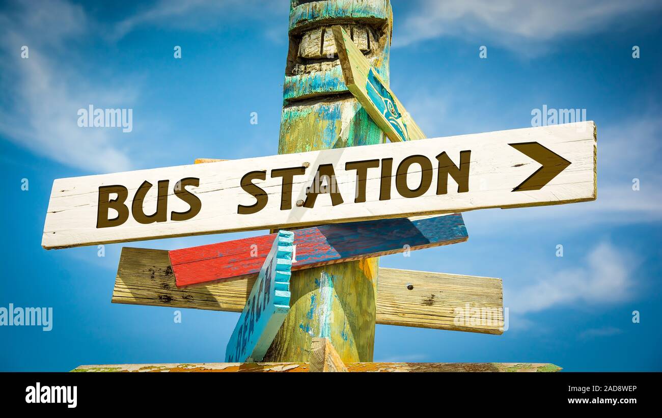 Street Sign to Bus Station Stock Photo - Alamy