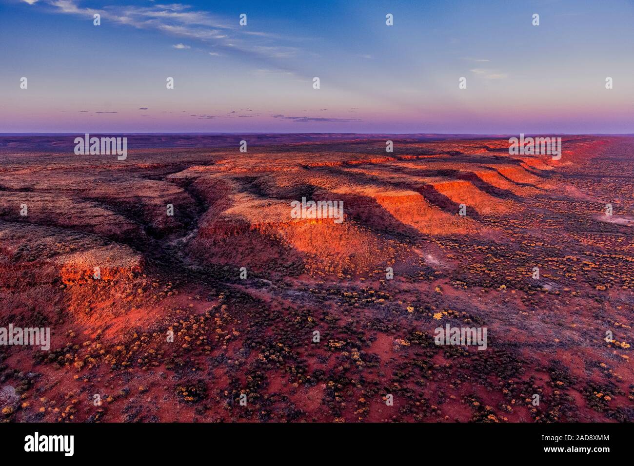 Sunset in the remote Australian outback. An aerial image of the George ...