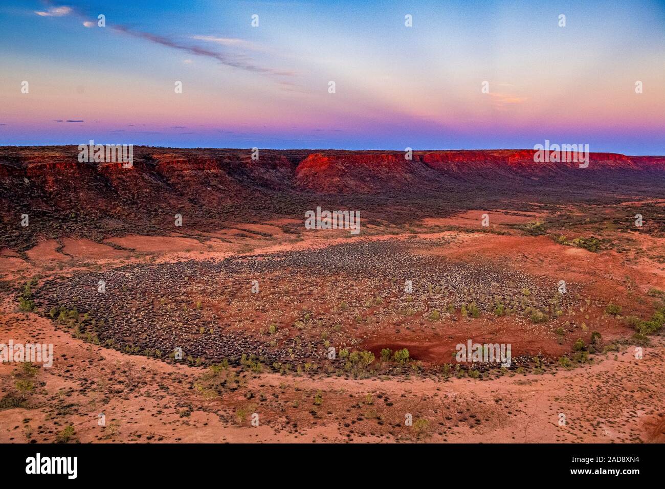 Sunset in the remote Australian outback. An aerial image of the George ...