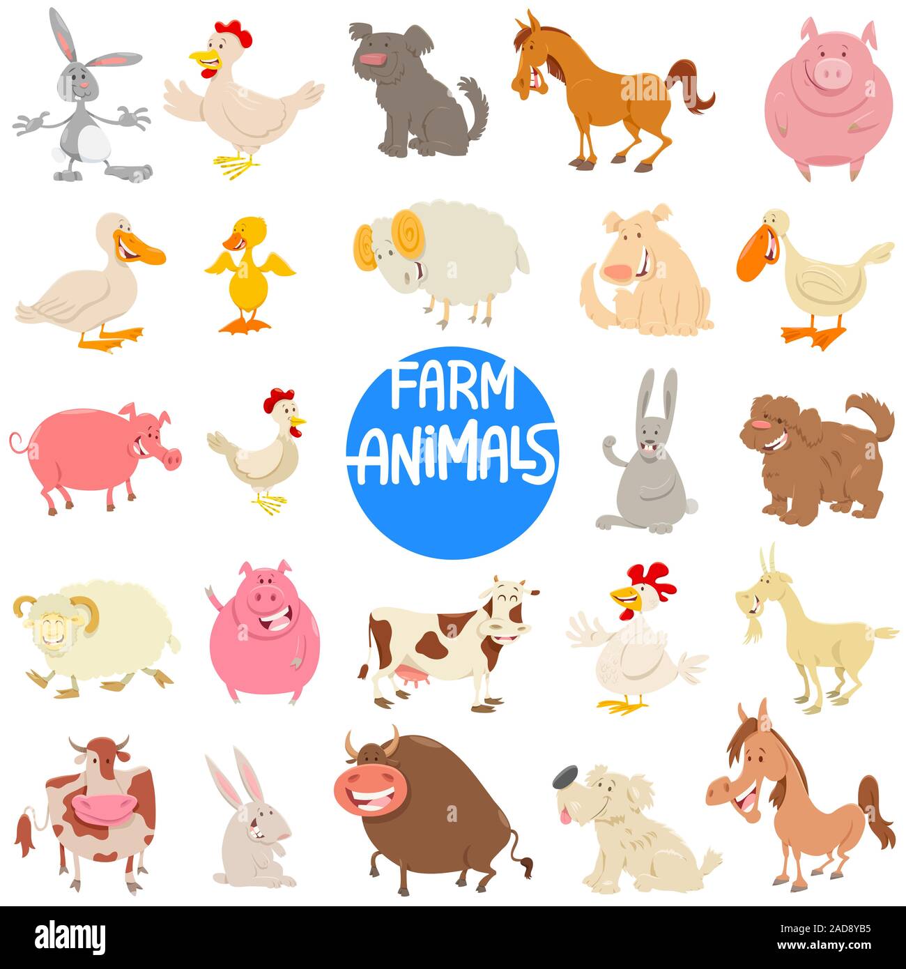 cartoon farm animal characters large set Stock Photo - Alamy