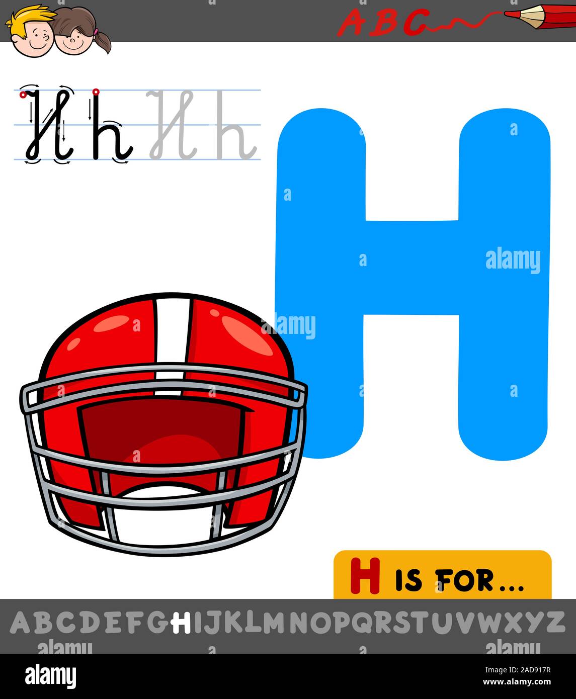 letter H worksheet with cartoon helmet Stock Photo - Alamy