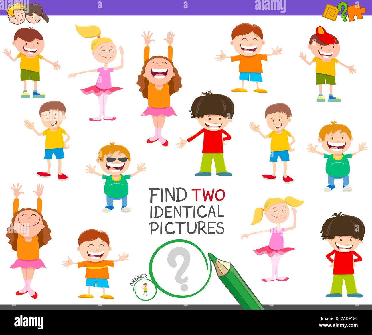 find two identical characters game for children Stock Photo - Alamy