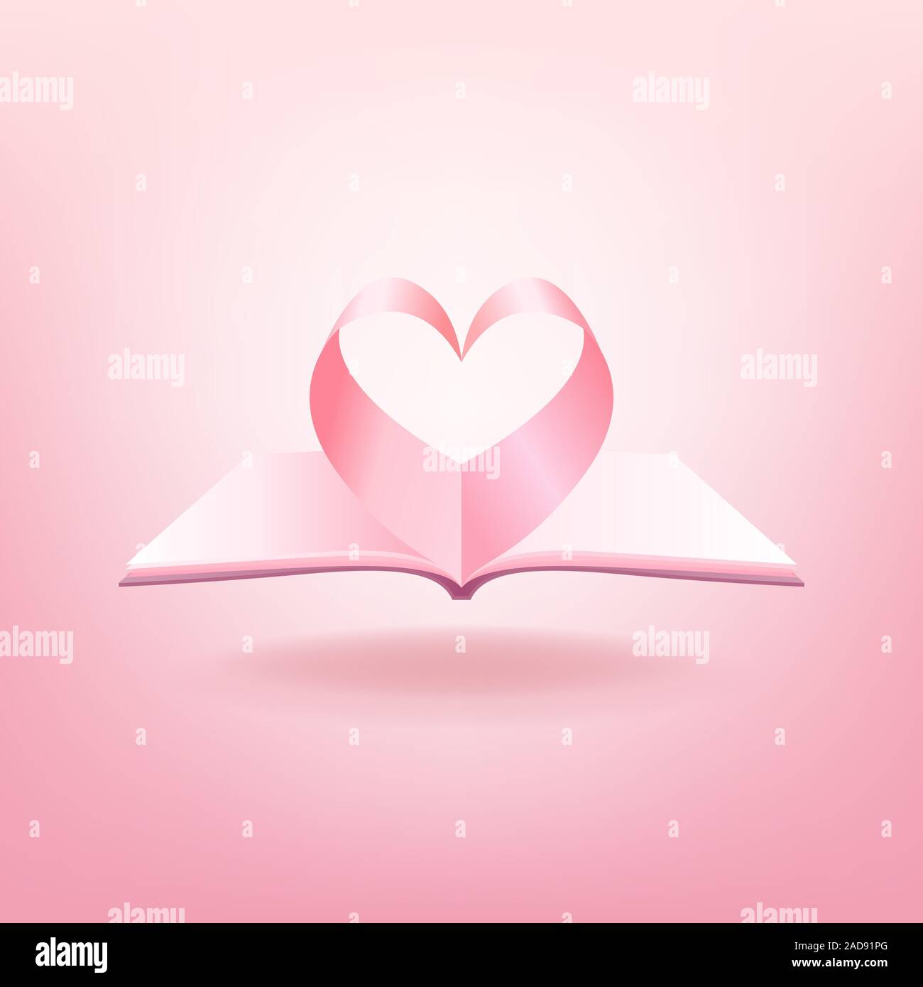 Open book and shape of heart isolated on pink background Stock Vector ...