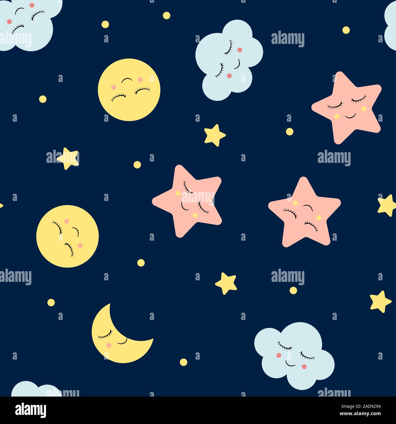 Seamless pattern with cute clouds, star and moons. Night sky pattern ...