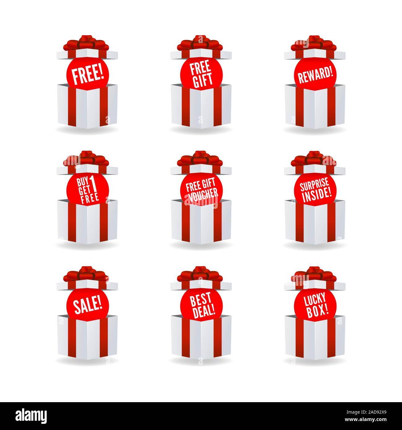 Open gift box set with text for sale, free gift, reward, gift voucher ...