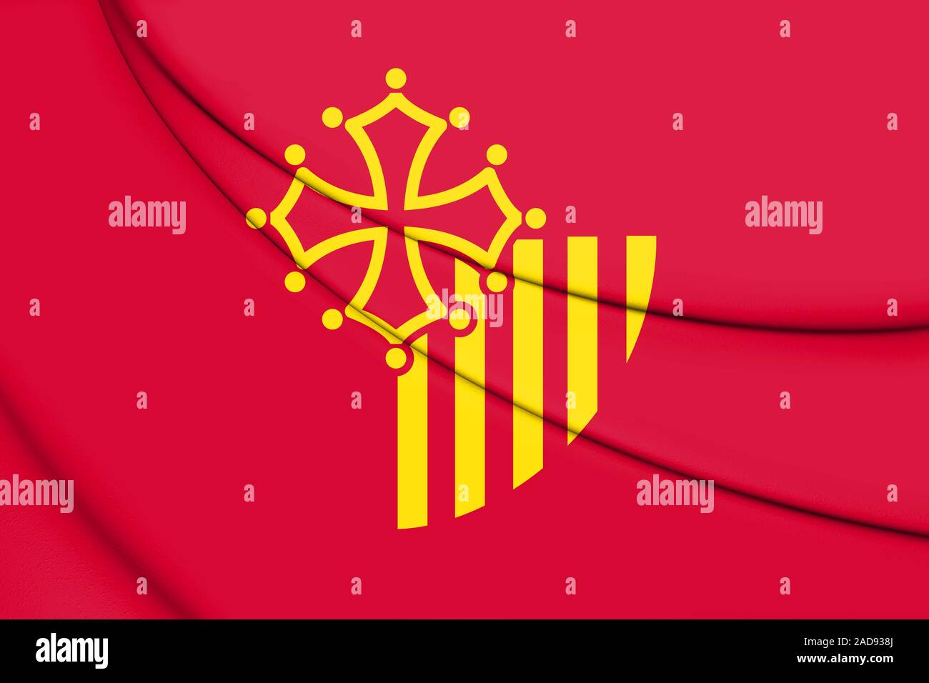 3D Flag of Languedoc-Roussillon, France. 3D Illustration Stock Photo ...