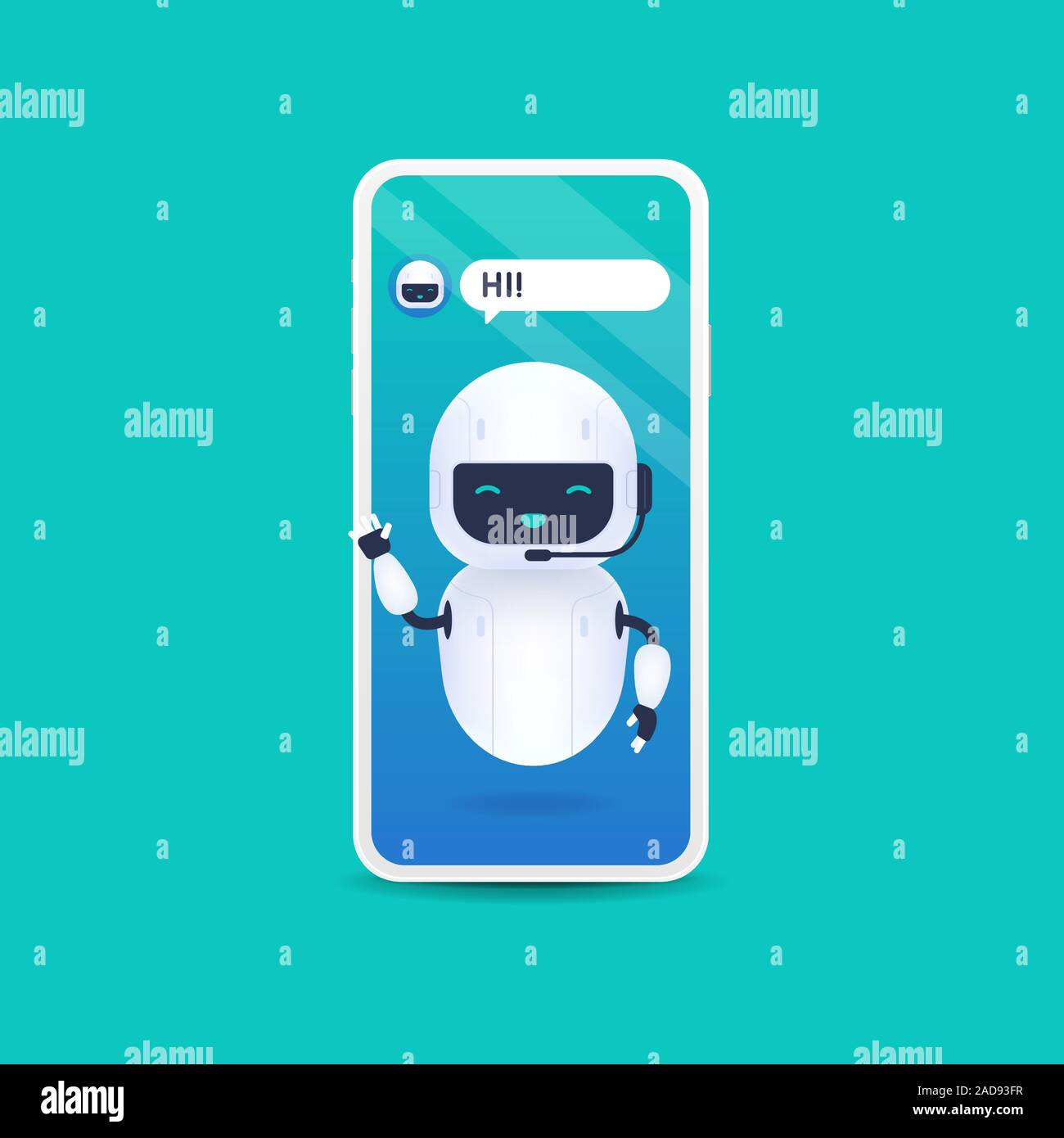 White friendly android robot say hi. Chatbot future concept. Helping ...