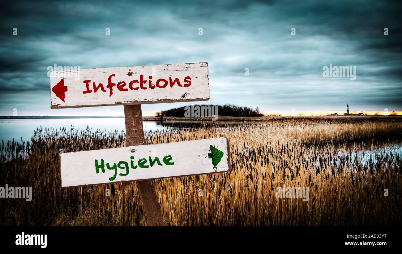 Street Sign to Hygiene versus Infections Stock Photo - Alamy