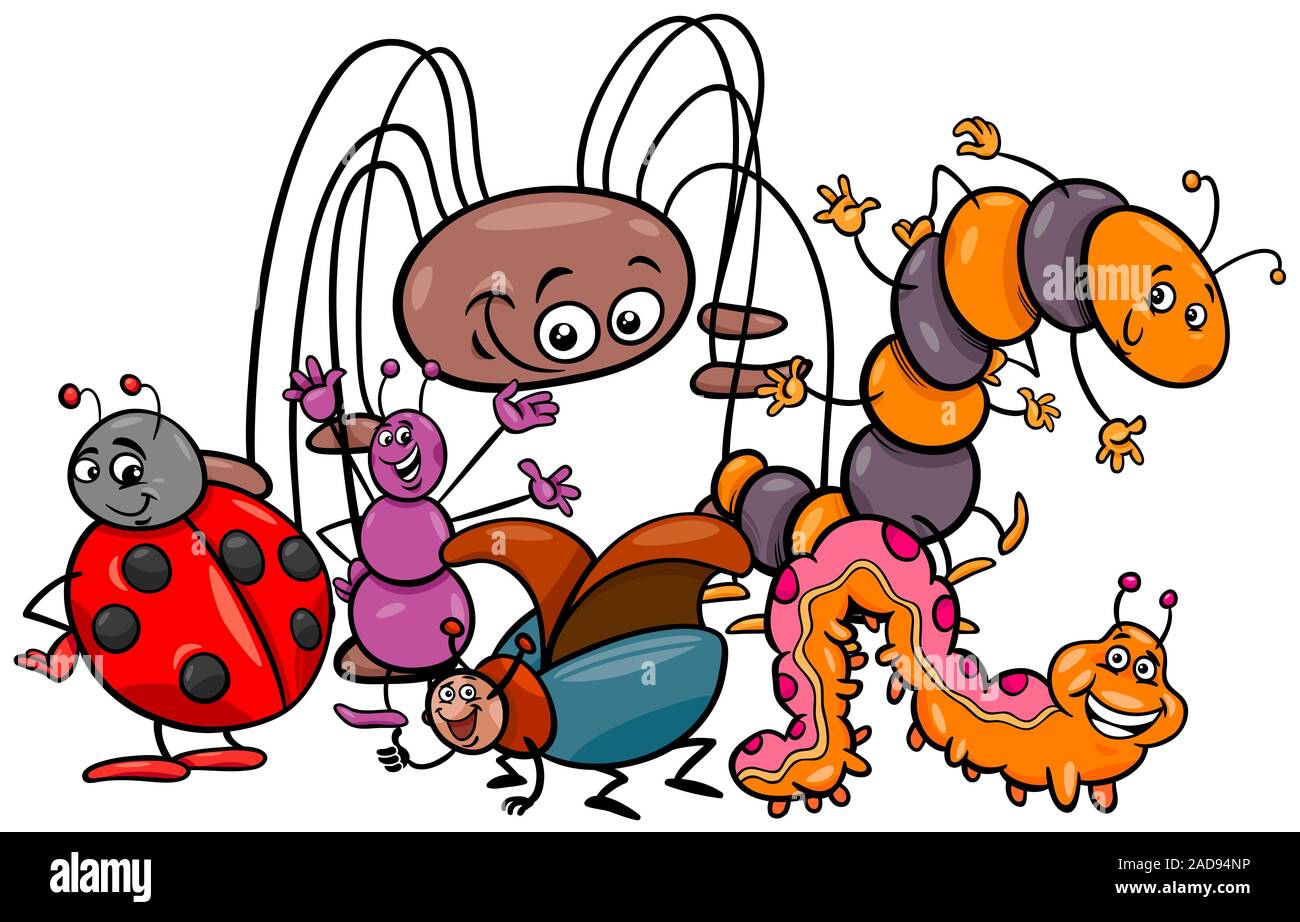 funny insects cartoon characters group Stock Photo - Alamy