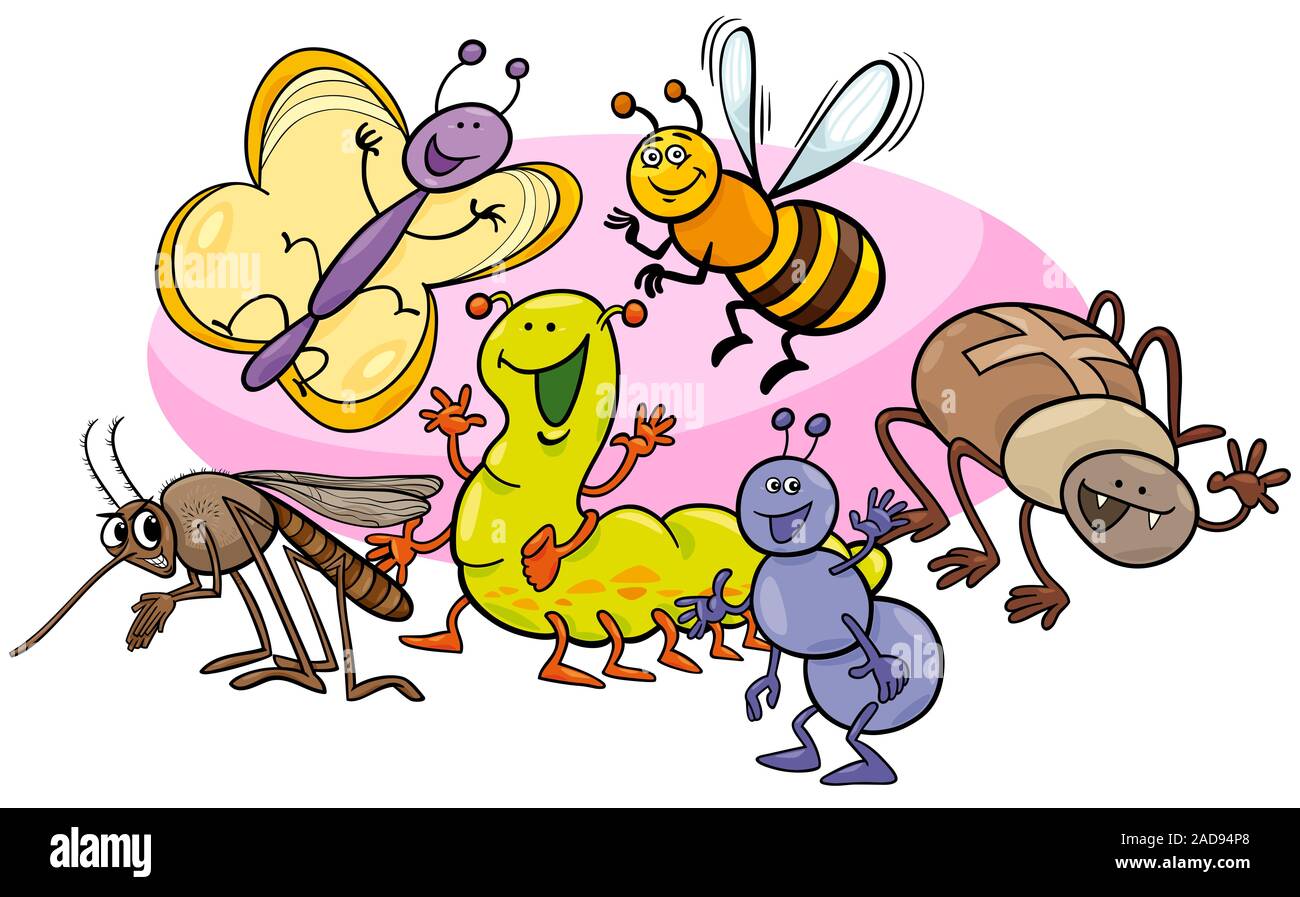 happy insects cartoon characters group Stock Photo - Alamy
