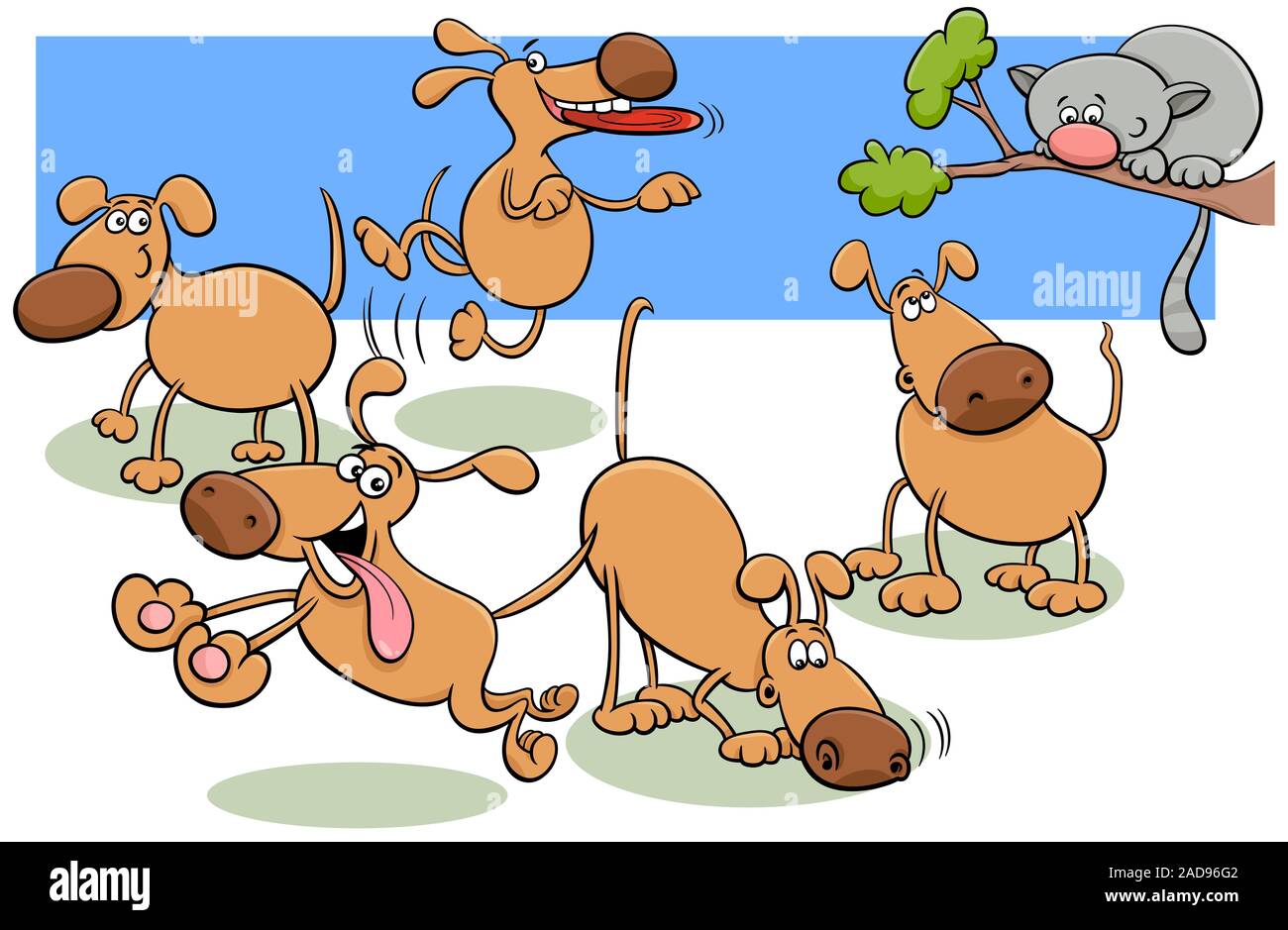dogs group in park cartoon illustration Stock Photo - Alamy