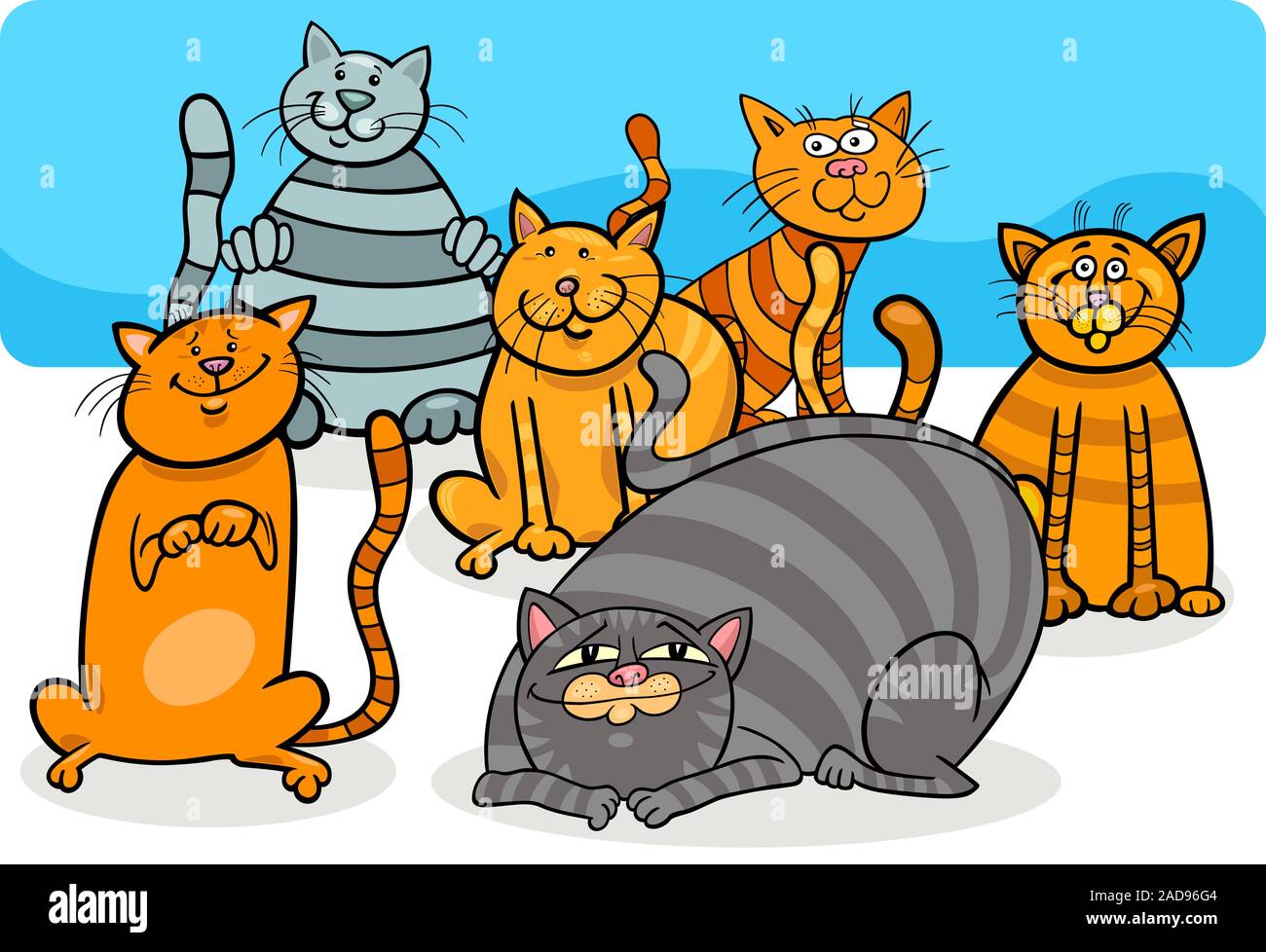 cute cats pets group cartoon illustration Stock Photo - Alamy
