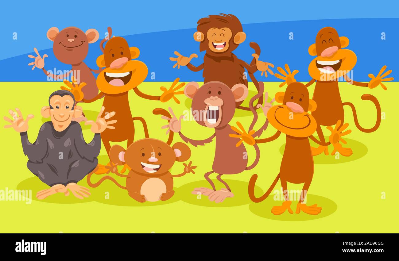 cartoon monkeys animal characters group Stock Photo - Alamy