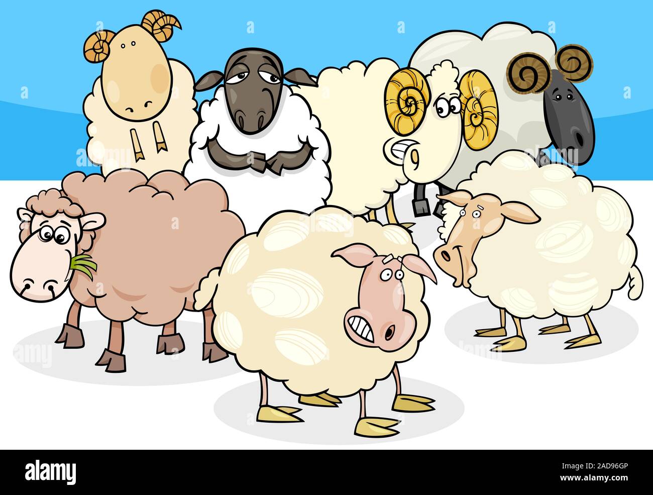 sheep and rams group cartoon illustration Stock Photo - Alamy