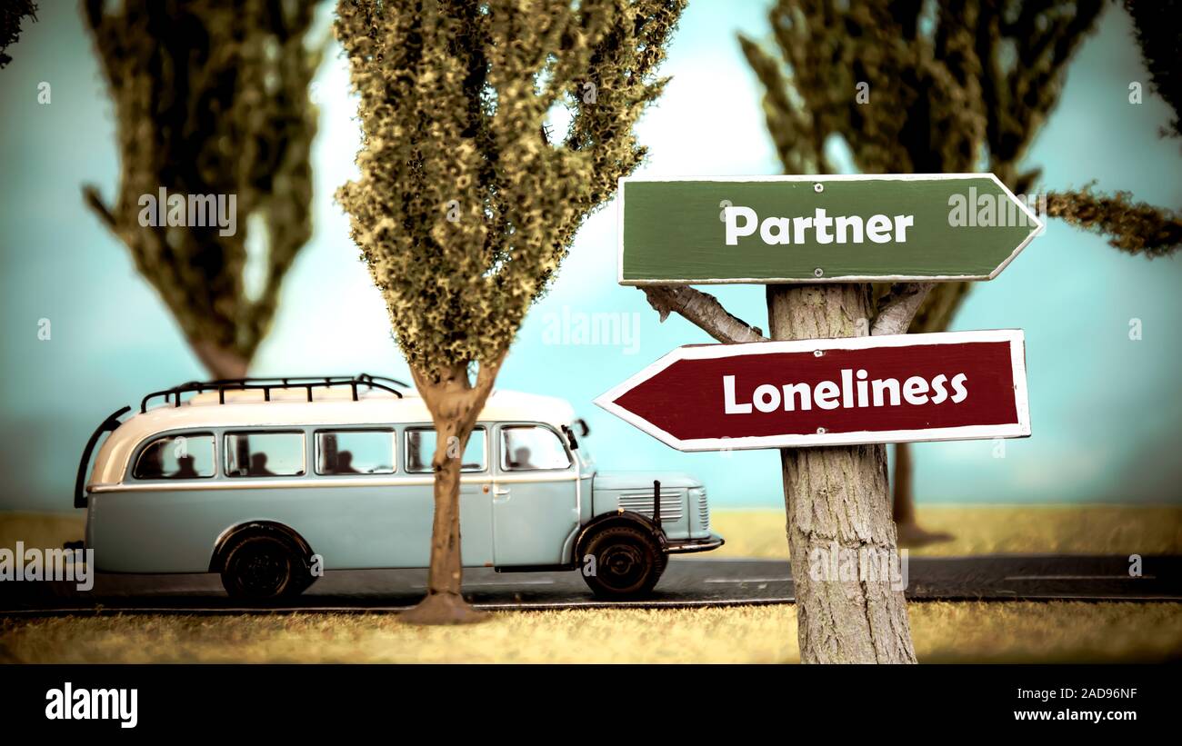 Street Sign Partner versus Loneliness Stock Photo - Alamy