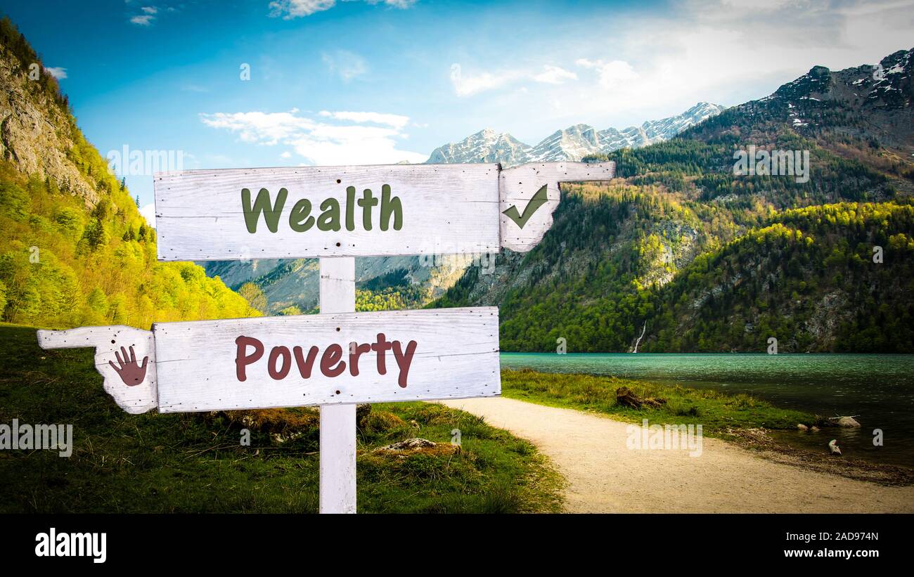 Street Sign Wealthy versus Poverty Stock Photo - Alamy