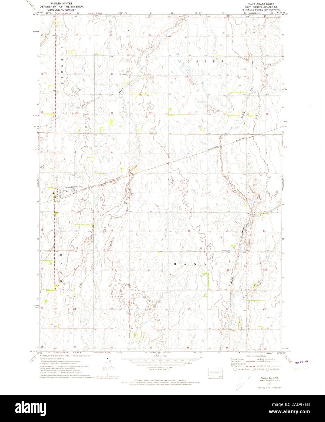 USGS TOPO Map South Dakota SD Yale 344556 1971 24000 Restoration Stock ...