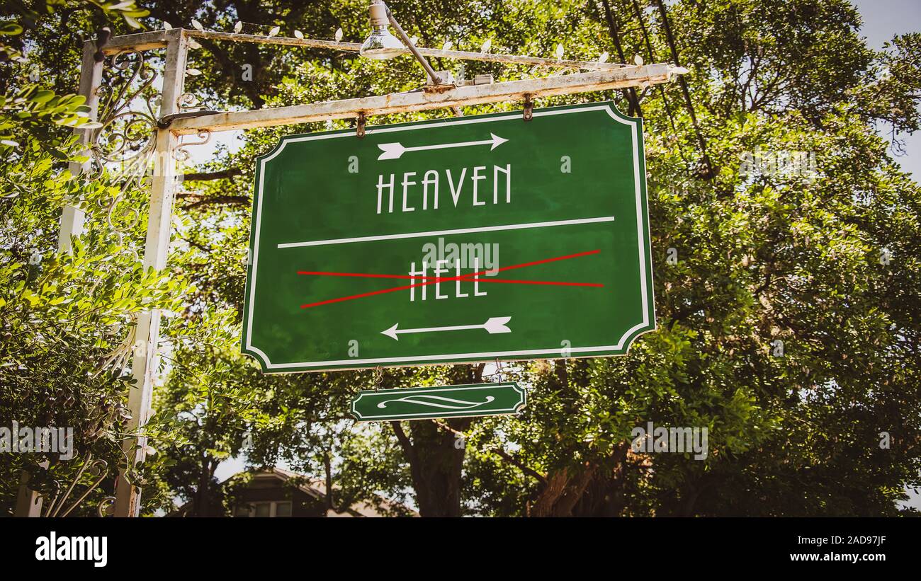 Street Sign Heaven versus Hell Stock Photo - Alamy