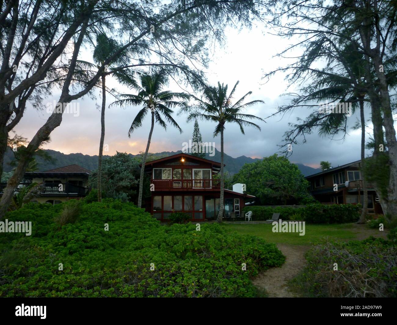 Red Beach House in Waimanalo on a Beautiful Day on Oahu, Hawaii Stock ...