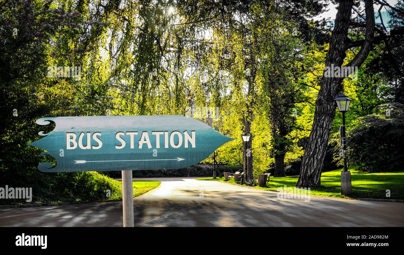 Street Sign to Bus Station Stock Photo - Alamy