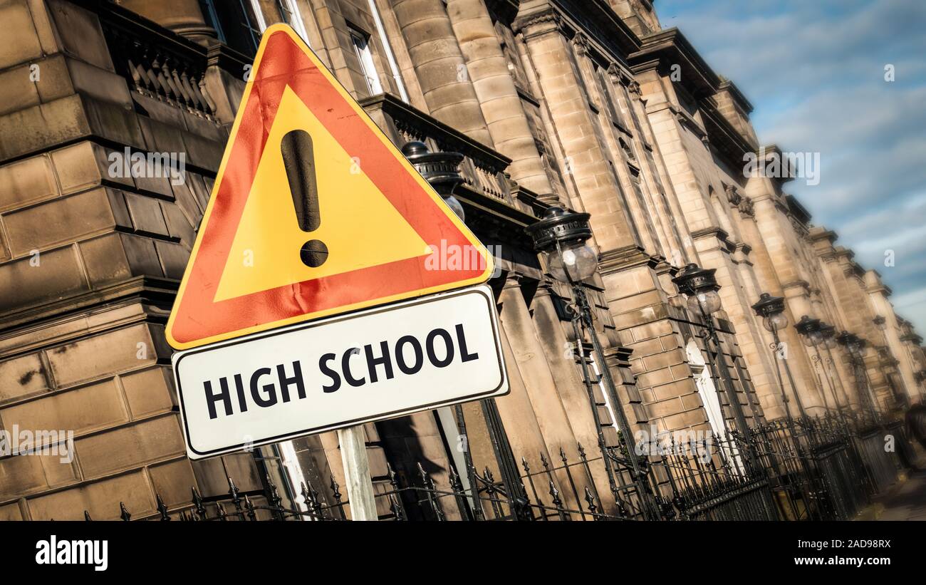 Street Sign to High School Stock Photo - Alamy