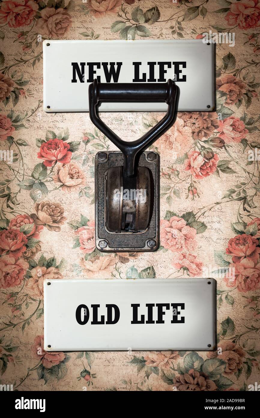 Street Sign to NEW LIFE versus OLD LIFE Stock Photo - Alamy