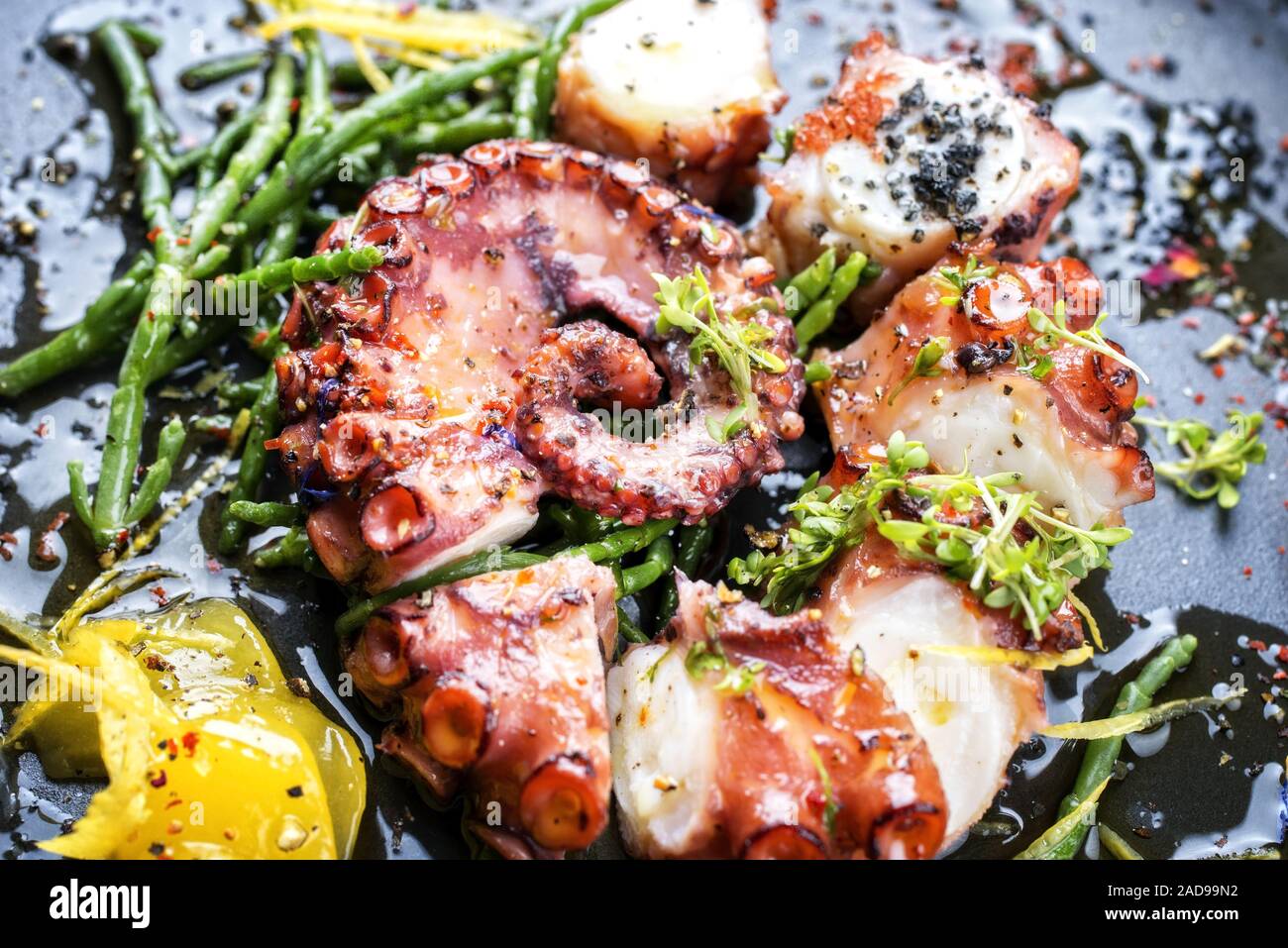 Traditional French octopus braised cooked with Salicornia Stock Photo ...