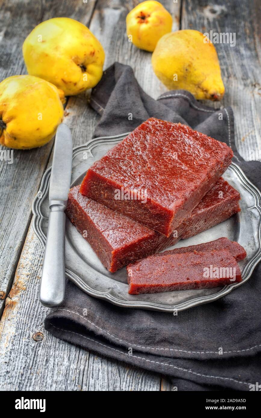 Traditional Spanish dulce de membrillo as fruit bread with quince as ...