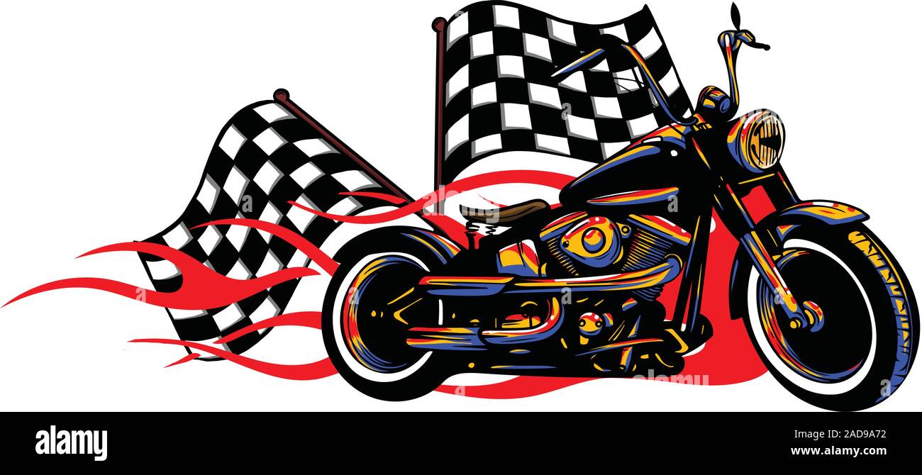 vector illustration Vintage Chopper Motorcycle Poster with race flag ...