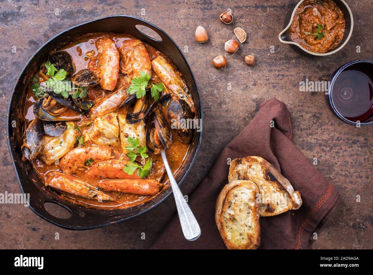 Traditional Catalan fish stew romesco de peix with prawns Stock Photo ...