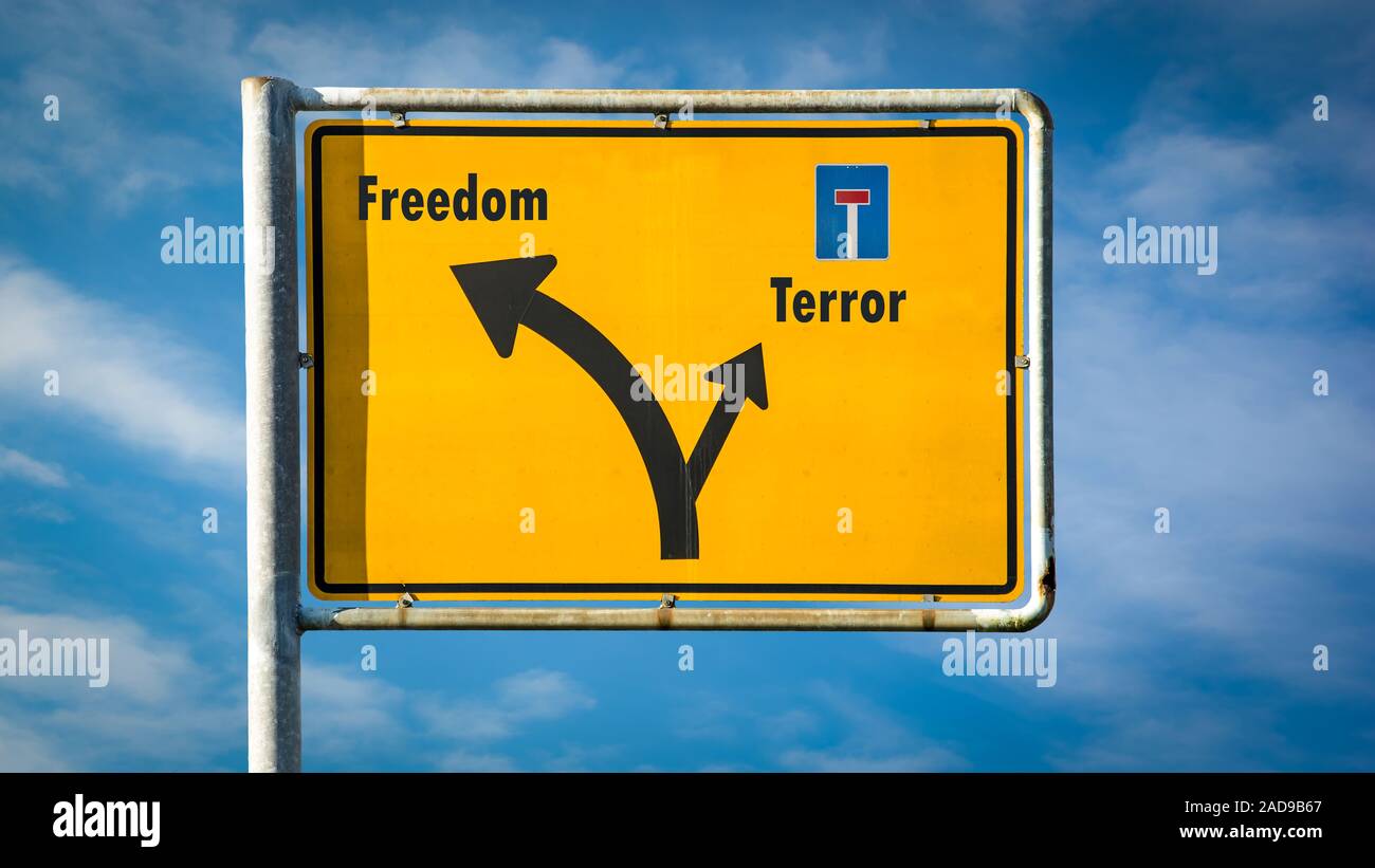 Street Sign to Freedom versus Terror Stock Photo - Alamy