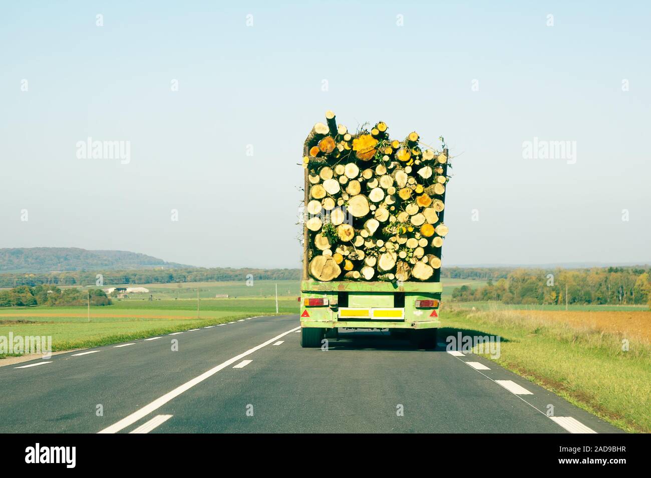Logging truck on the highway with a load of cut trees Stock Photo - Alamy
