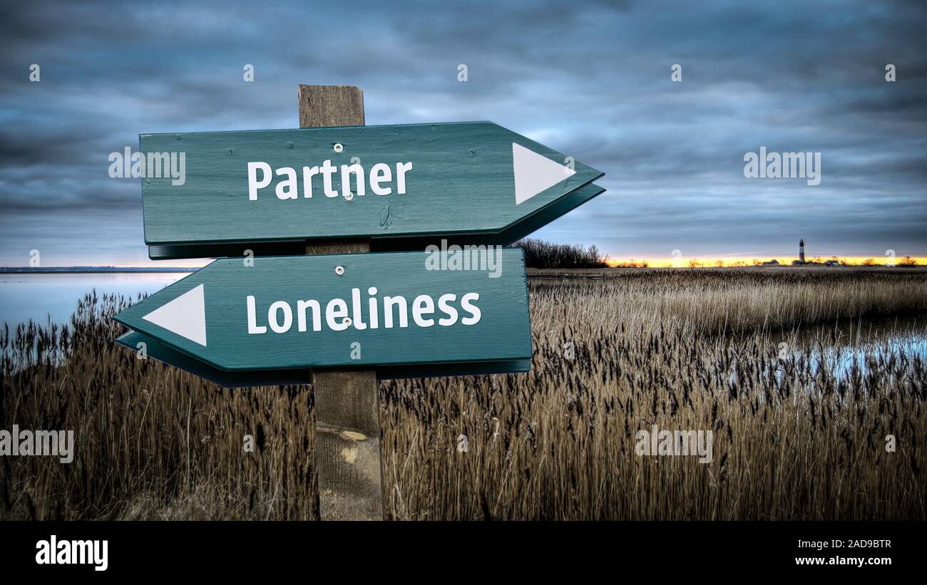 Street Sign Partner versus Loneliness Stock Photo - Alamy